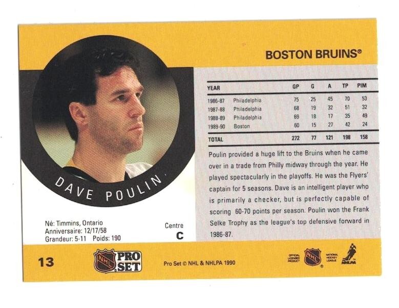 Dave Poulin Signed Autographed 1990-91 Pro Set Card Boston Bruins | eBay