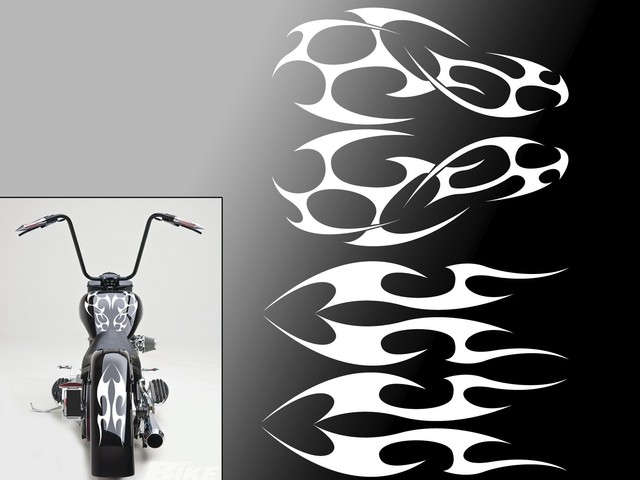 Universal Motorcycle Ghost Flame Decal sticker Gas Tank & Fenders Set ...