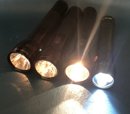 4 Lot - 3 Maglite Incandescent Flashlight 2D CELL + 1 Eddie Bauer Metal ...