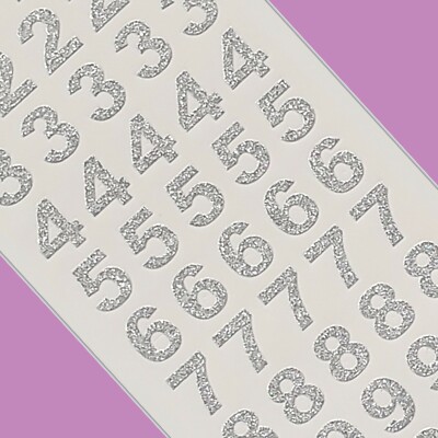 NUMBER STICKERS Silver Glitter Self Adhesive Craft Birthday Card Making ...