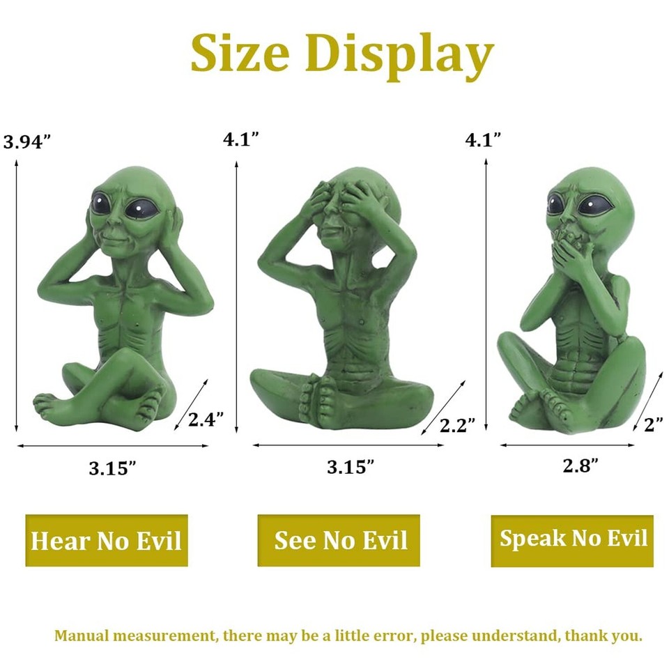 Three Wise Alien Statue, Hear No Evil See No Evil Speak No Evil Alien ...