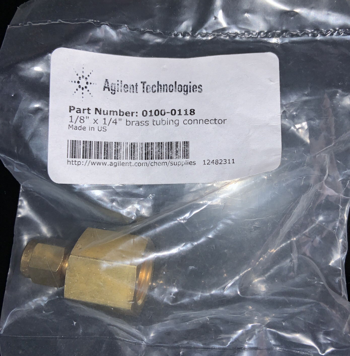 Agilent P/N 0100-0118 1/8” /4” brass tubing connector for sale online ...