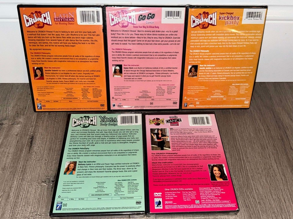 Crunch 5 DVD Exercise Workout Lot Kickbox, Yoga, Cardio Dance, Go-Go ...