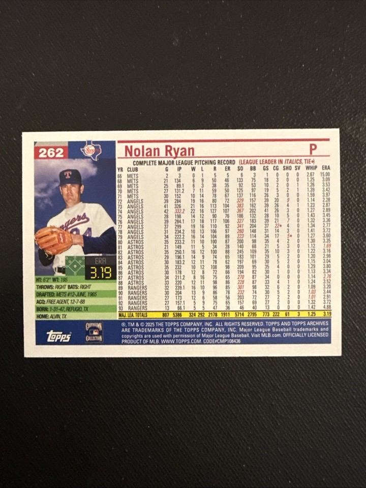 2025 Topps Archives #262 Nolan Ryan Rainbow Foilboard / 149 Texas ...