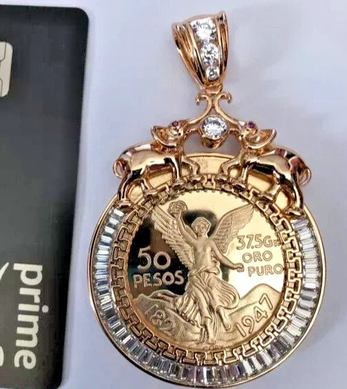 14K Yellow Gold Solid Sterling Silver Mexican Centenario Coin 50 Pesos ...