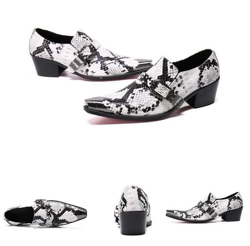 Business Mens Real Leather Snakeskin Printed Metal Pointy Toe Buckle ...
