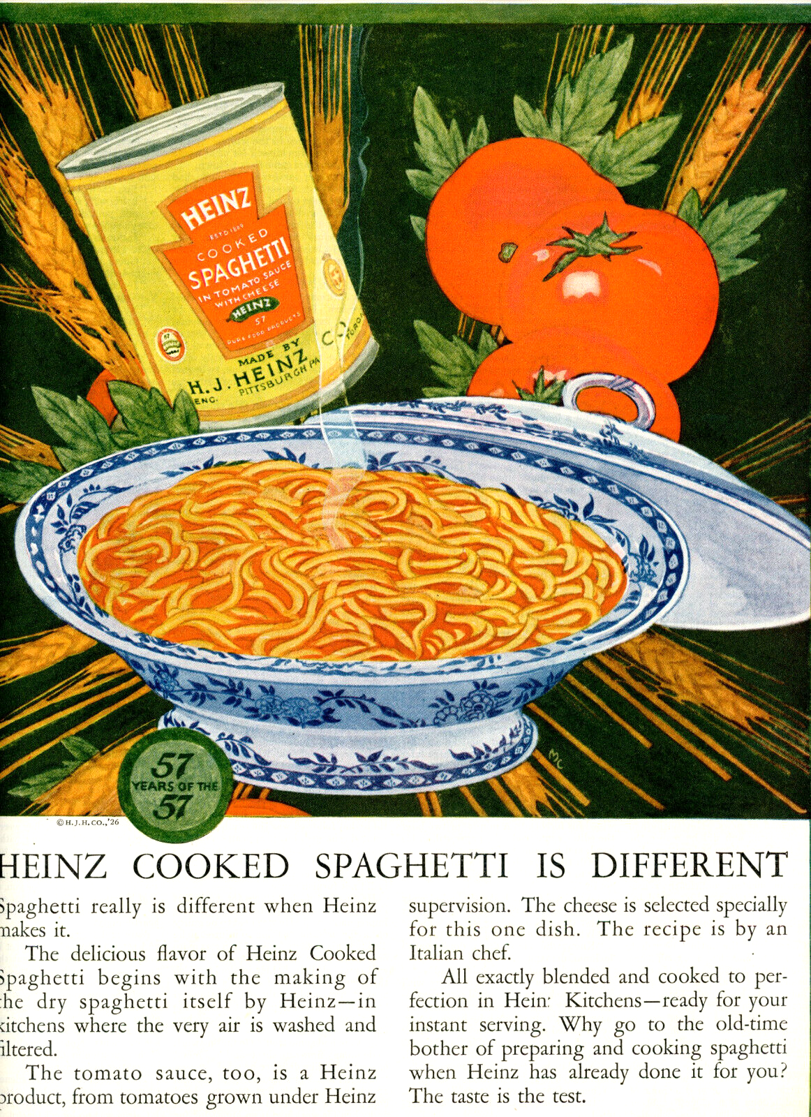 1926 Original Heinz Spaghetti Ad. Poster-Style Art. Pittsburgh Penna ...