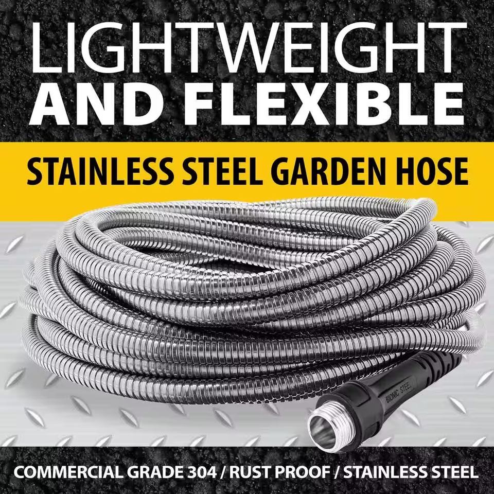NEW Heavy-Duty Stainless Steel Garden Hose 5/8in Die x 100ft Tear Proof ...