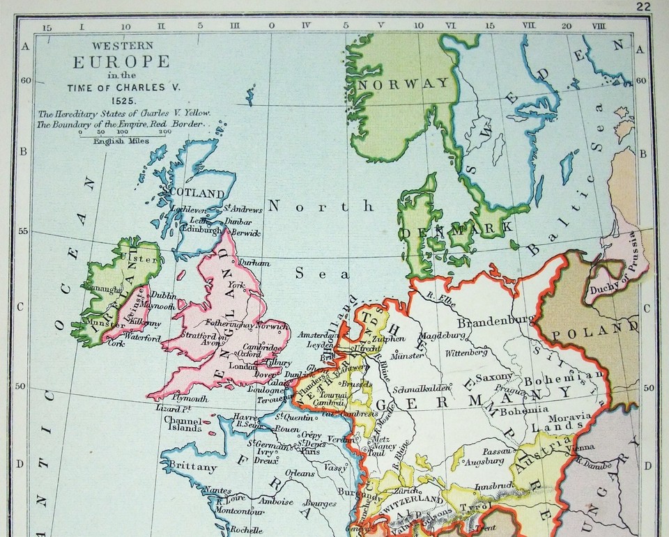 Vintage Longmans Map of Western Europe in the Year 1525 | eBay