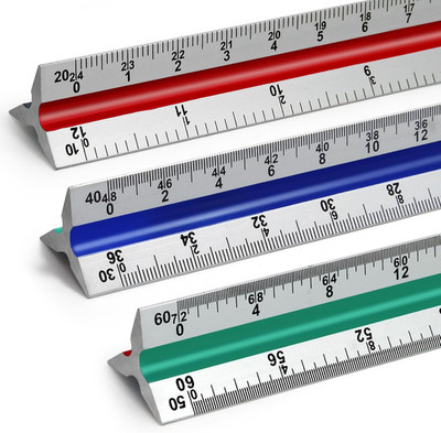 Engineer Scale Ruler 12 Inch, Aluminum Laser-Etched Triangular Drafting ...