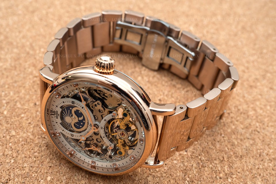 Mens Dual Time Flywheel Automatic Mechanical Watch Rose Gold Stainless ...