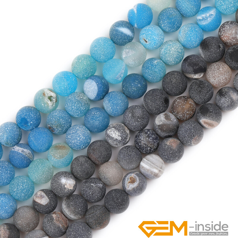 Natural Colorful Frost Geode Agate Round Beads For Jewelry Making 8mm ...