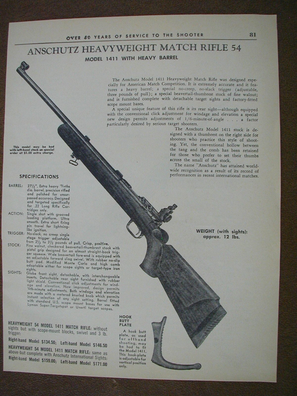 1964 Anschutz Heavyweight Match Rifle 1411,54,1407 2 side Vintage PRINT ...