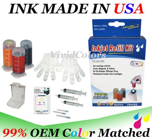 Cartridge INK refill kit for hp 64 HP 65 HP 64XL HP65XL- tri Color CMY ...