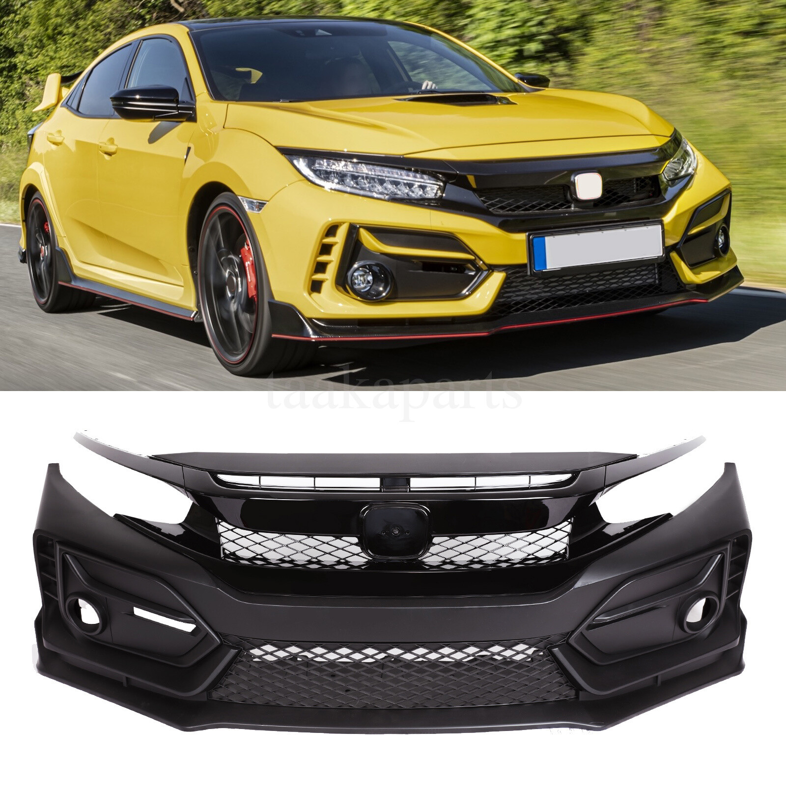 Type R Style Front Bumper Cover W/Grille W/Lip For 16-21 Honda Civic ...