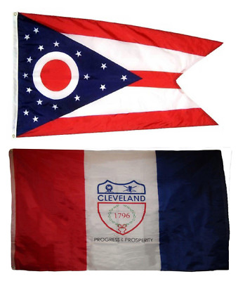 3x5 3’x5’ Wholesale Set (2 Pack) Ohio & City of Cleveland Polyester ...