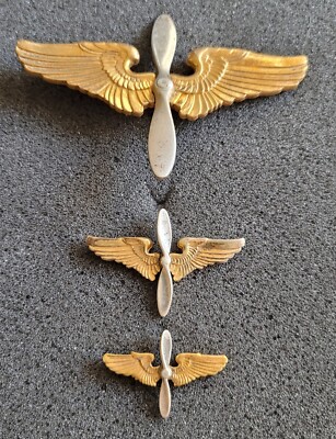 WORLD WAR 2 ARMY AIRCORP OFFICER PILOT WINGS & PROPELLER PINS 3 ...