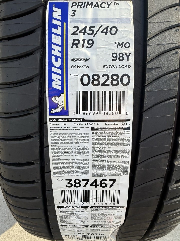 2 BRAND NEW 245/40R19 98Y Michelin Primacy 3 ZP Star BMW MOE RSC Run ...