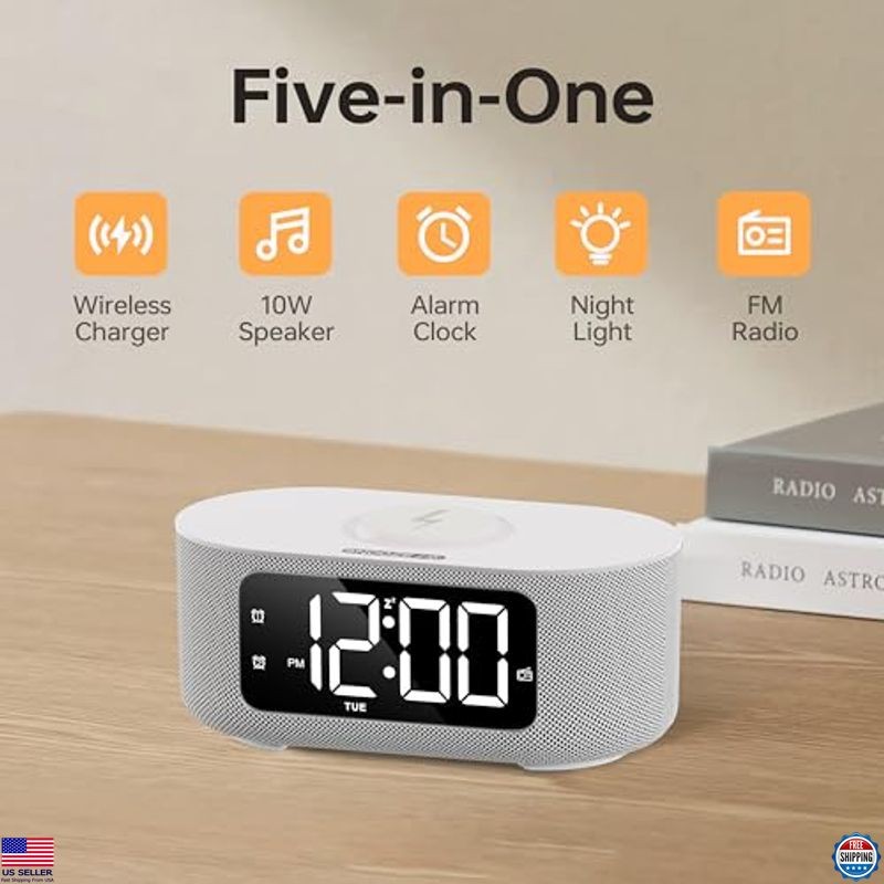 JALL Stylish Fabric Alarm Clock with LED Display, Bluetooth Speaker, FM ...