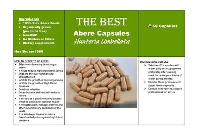 Abere Capsules 60 x (Hunteria Umbellata) 600mg Abere Seeds Powder Sugar ...