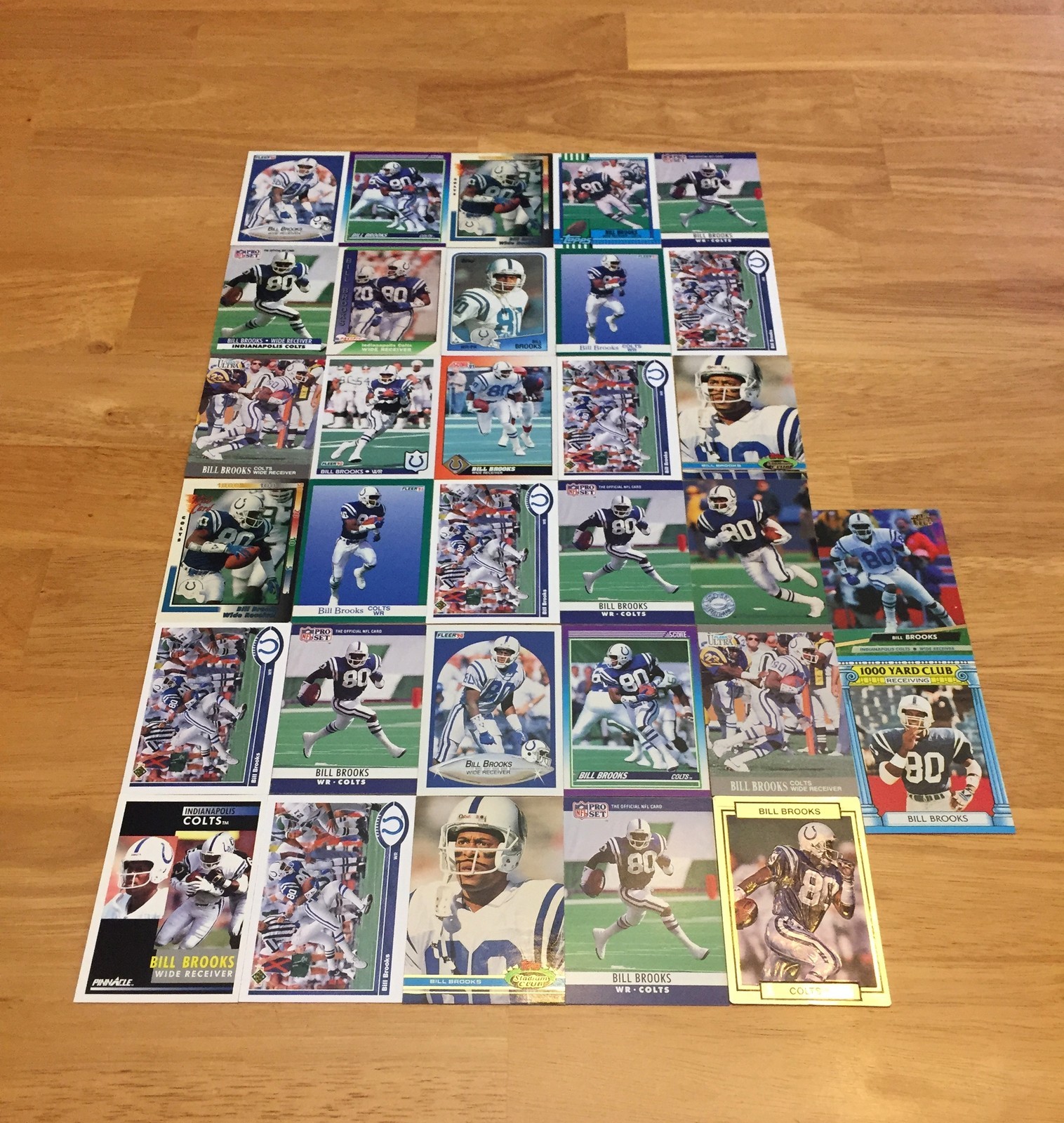 BILL BROOKS LOT OF 32 FOOTBALL CARDS INDIANAPOLIS COLTS WIDE RECEIVER ...