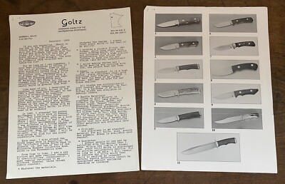 WARREN GOLTZ 1989 HANDMADE KNIFE BROCHURE CATALOG. CUSTOM MINNESOTA ...