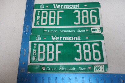 Vermont License Plate Tag VT 2003 03 Truck Pair Set Natural Sticker BBP ...