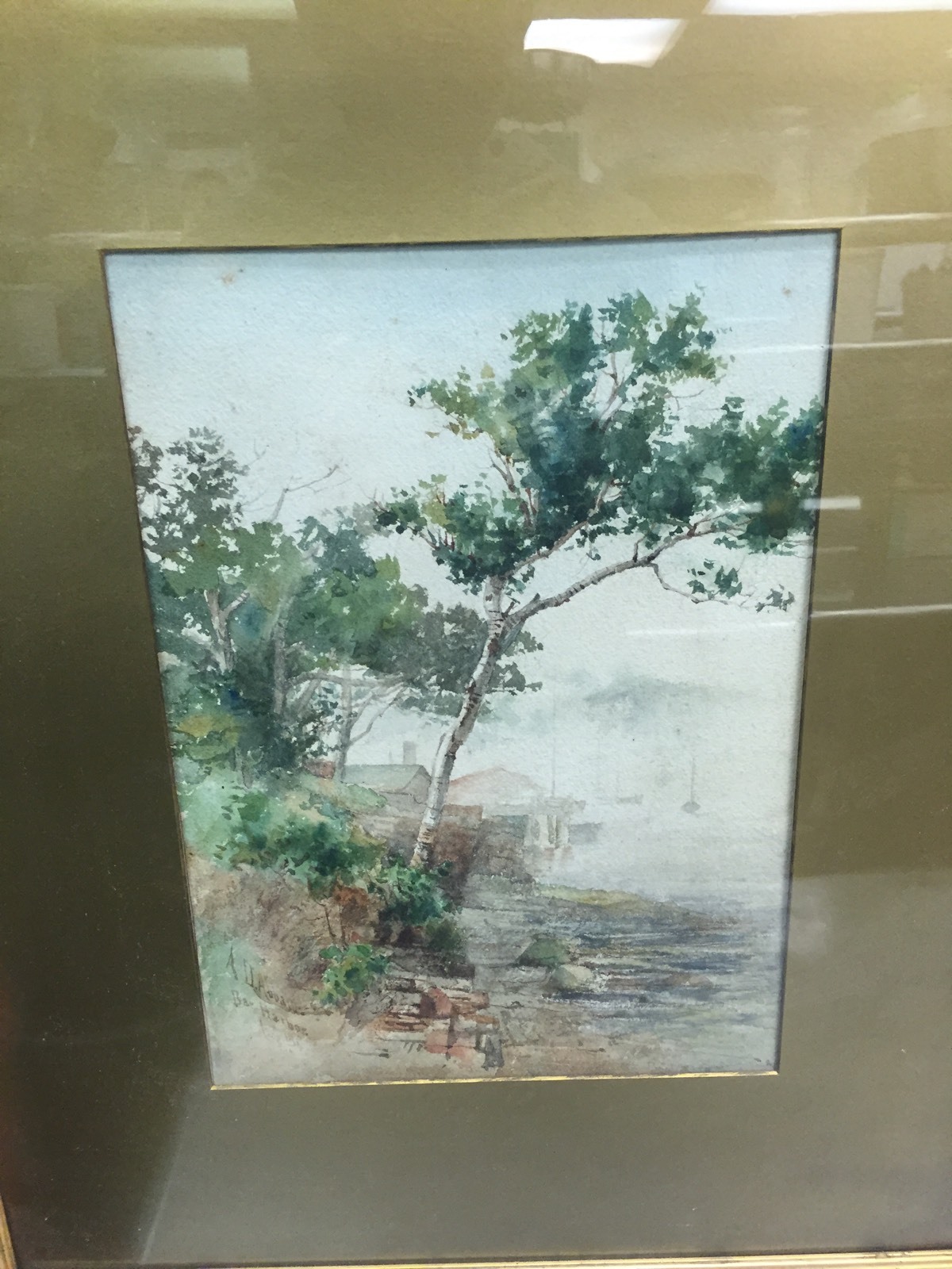 Agnes Dean Abbatt "Bar Harbor" Signed Framed Watercolor Water Front ...