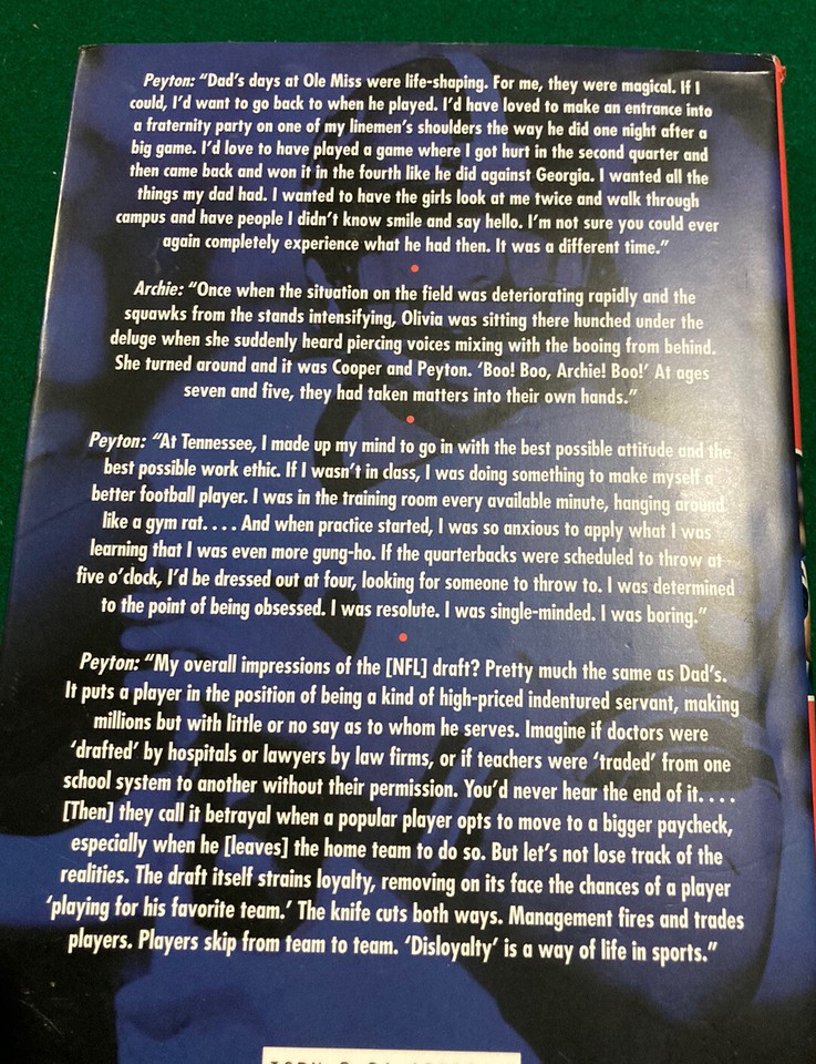 MANNING~A Father, His Sons, and a Football Legacy Archie Peyton J ...