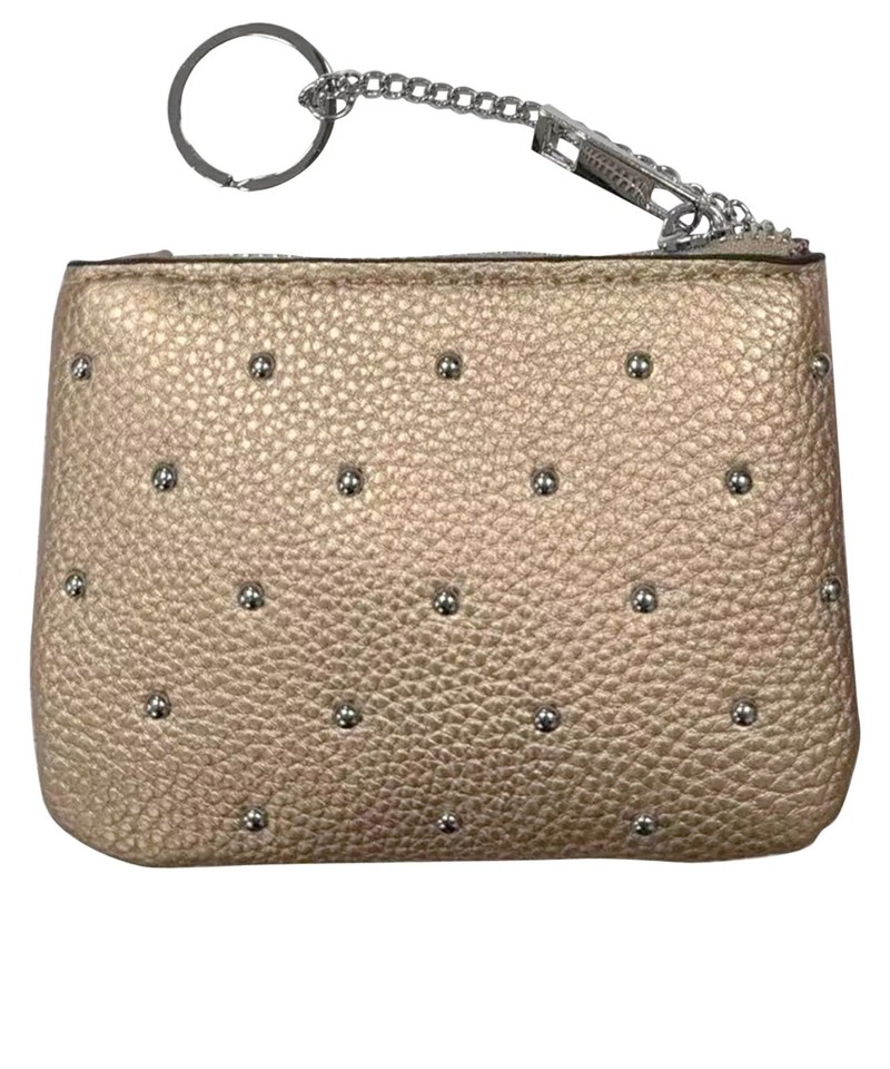 Women Studded PU Leather Zip Coin Purse with Keychain ZL-2410 Small ...