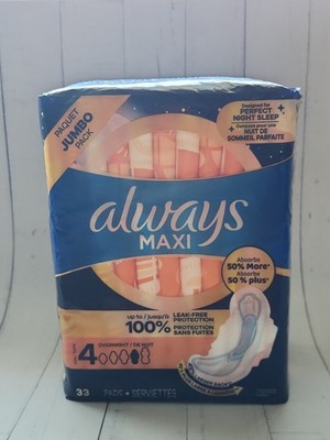 Always Maxi #4 Overnight Protection Pads, Jumbo Pack, 33 Pads | eBay