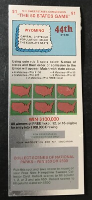 Wyoming SV Instant NH Lottery Ticket, issued in 1977 no cash value | eBay