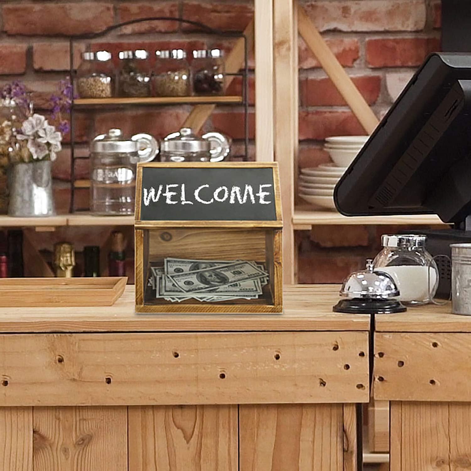 Rustic Solid Burnt Wood Suggestion Box Donation Tip Collector with ...