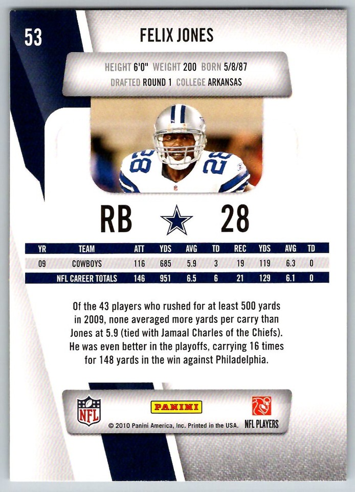 2010 PANINI PRESTIGE FELIX JONES DALLAS COWBOYS #53 | eBay