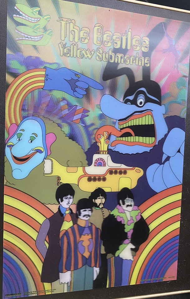 The BEATLES - Yellow Submarine Poster - PSYCHEDELIC 3D LAMINATE ...