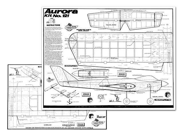 Aurora Control Line 55" Wingspan RC Model Airplane Printed Plans ...