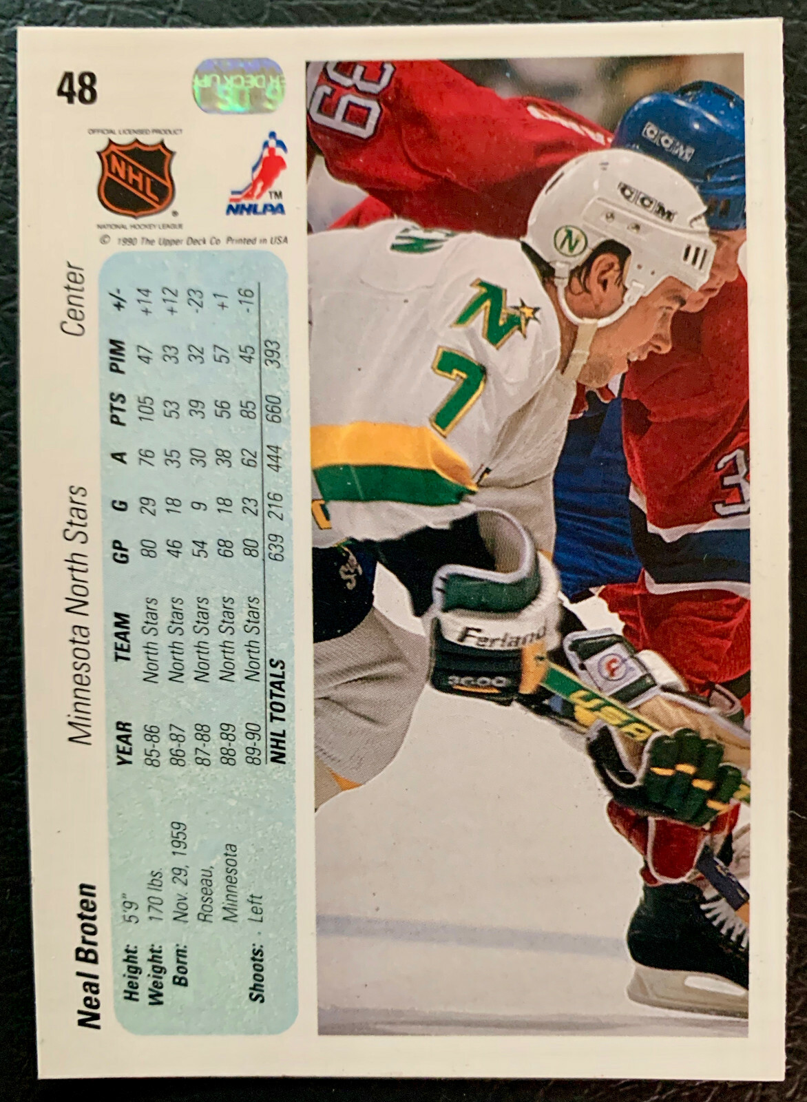 NEAL BROTEN 1990-91 Upper Deck North Stars Hockey Card #48 SIGNED (RARE ...