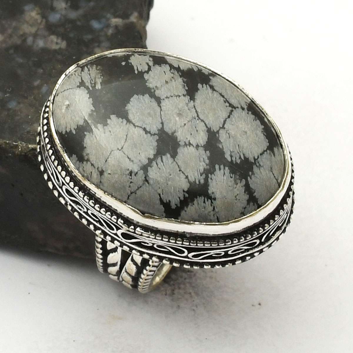 Snowflake Obsidian Gemstone Antique Design Ring Jewelry US Size-8 AR ...
