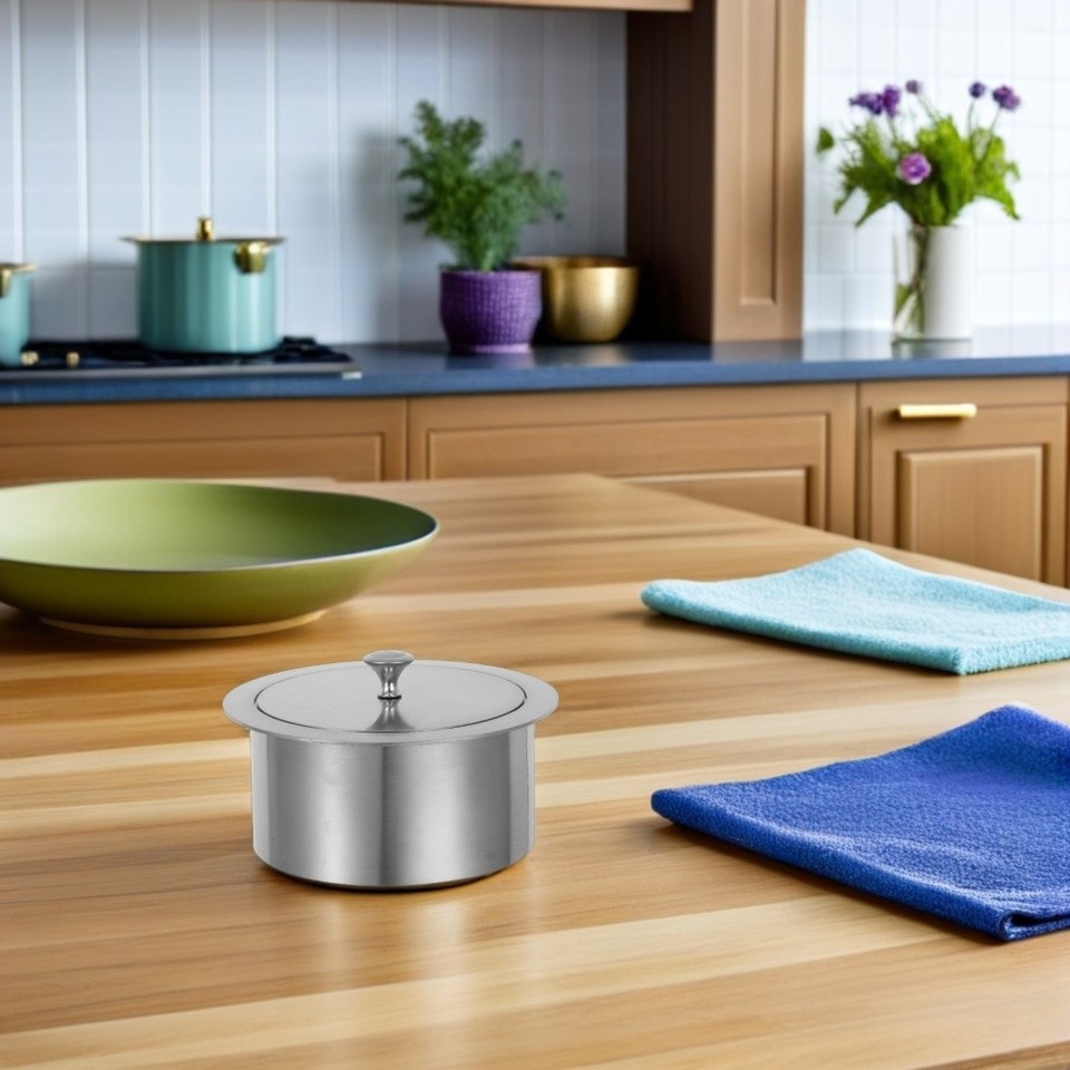 Round Recessed Counter Top Covers - Stainless Steel Trash Bin Built-In ...