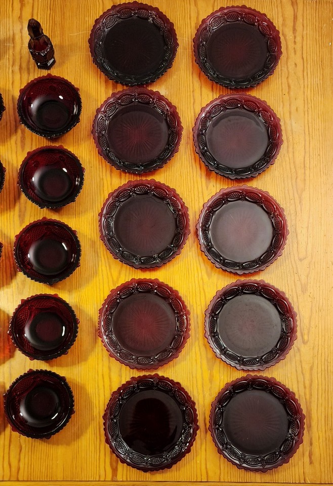 Avon Vintage 1876 Cape Cod Collection Ruby Red Glass Lot (56 Piece Set ...