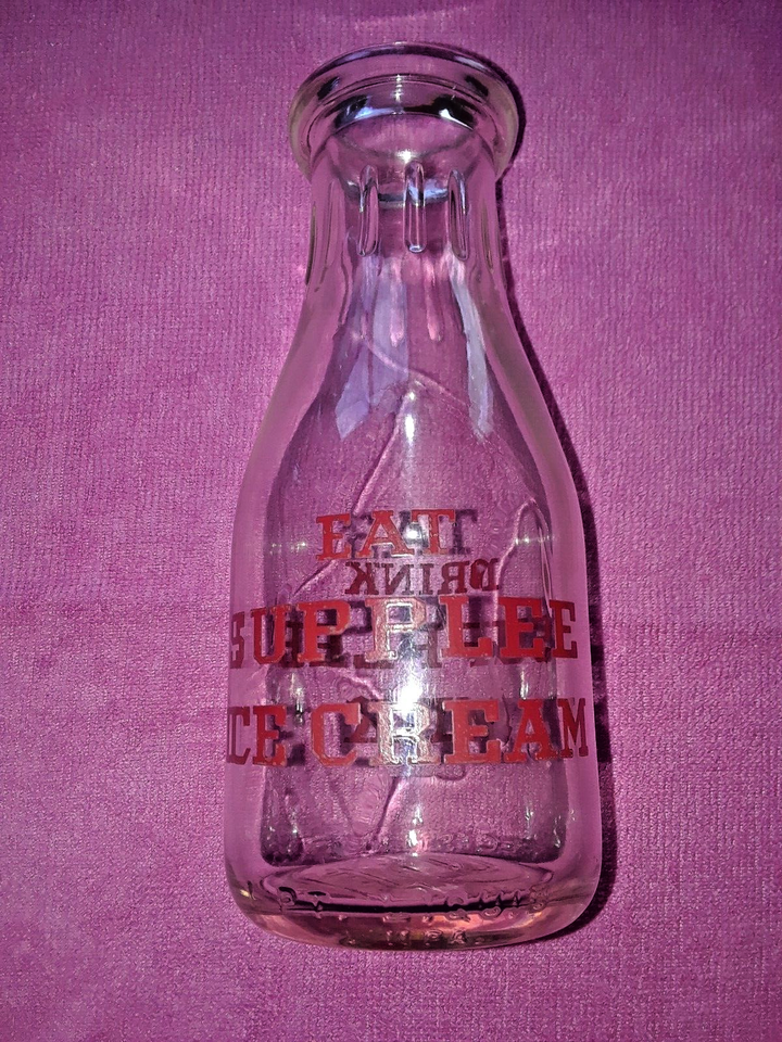 SUPPLEE VINTAGE MILK BOTTLE QUART DRINK SUPLEE MILK EAT SUPPLEE ICE ...