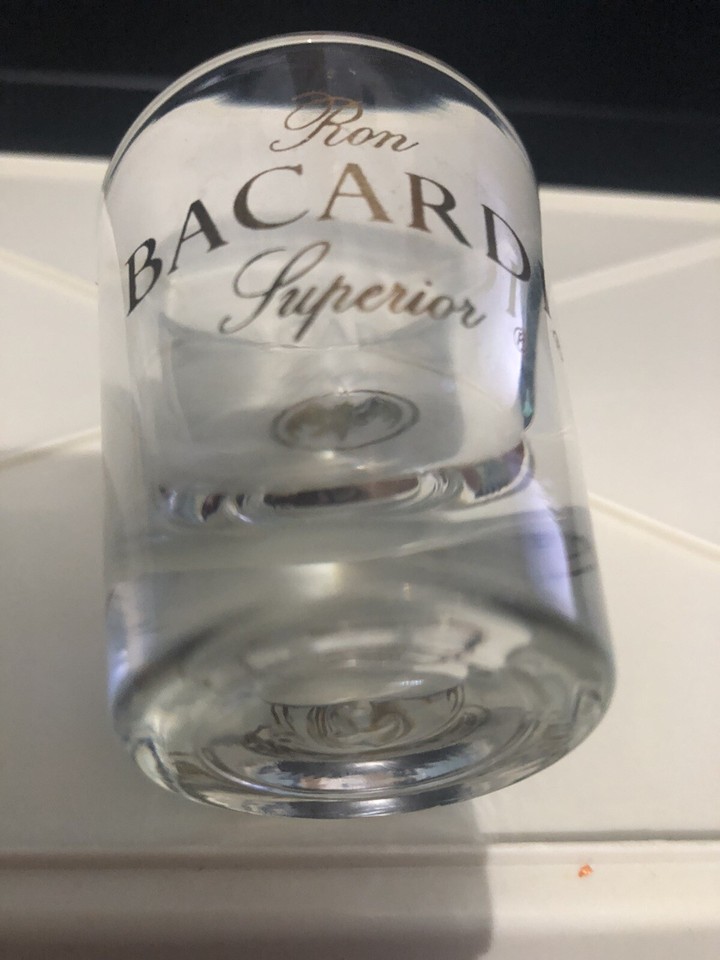 Ron Bacardi Superior Puerto Rico Shot Glass Vintage Gold Lettering w ...
