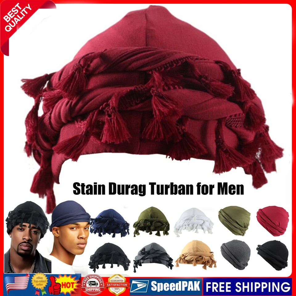 Turban Durag for Men Unisex Satin Silk Lined Elastic Turban Head Wrap ...