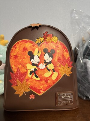 Loungefly Mickey and Minnie Autumn /Fall Heart Mini Backpack NWT | eBay