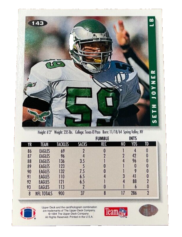 1994 UPPER DECK COLLECTOR'S CHOICE CARD # 143 Seth Joyner ...