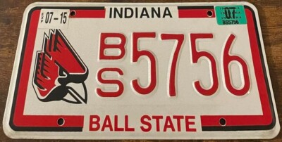 Ball State University Specialty License Plate BS 5756 Indiana Cardinals ...