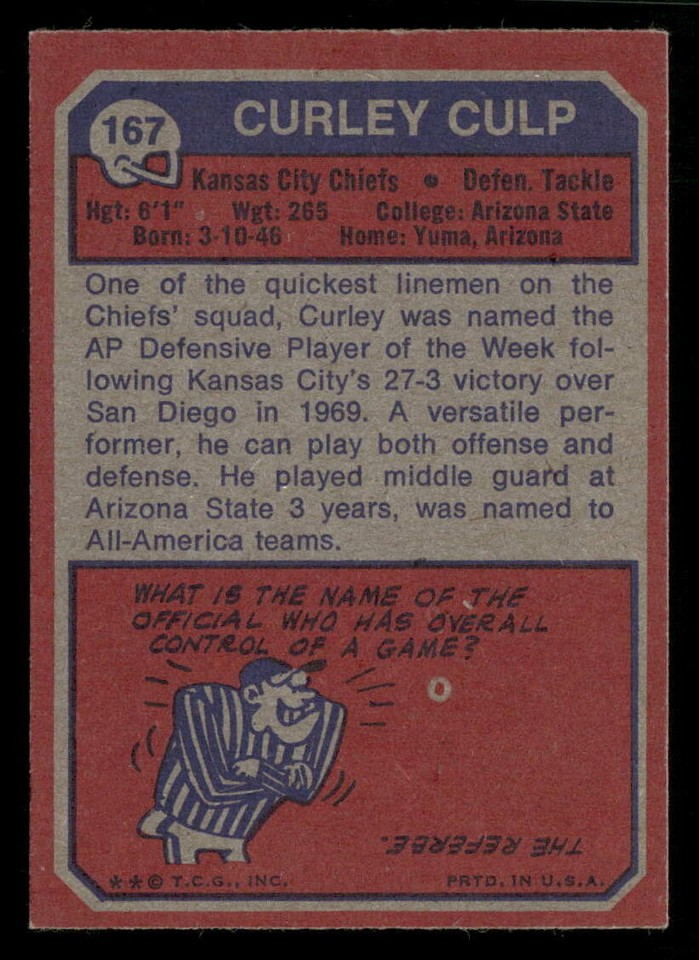 1973 Topps #167 Curley Culp - EXMT | eBay