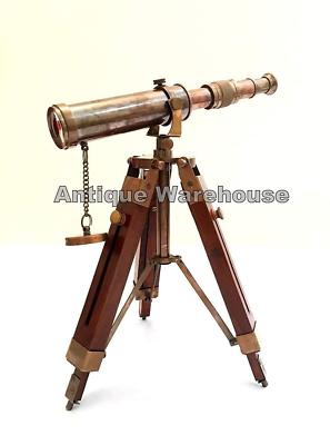 Nautical Scope Pirate Spyglass Brass Telescope With Wooden Tripod Decor ...