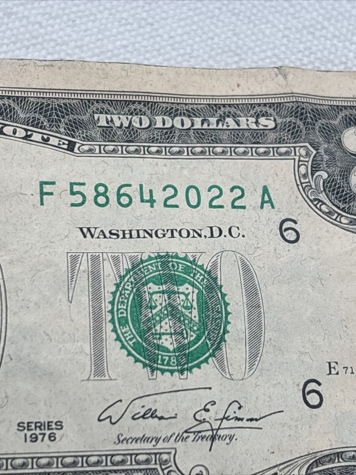 US $2 Two Dollar Bill 1976 Series F Double Digits | eBay