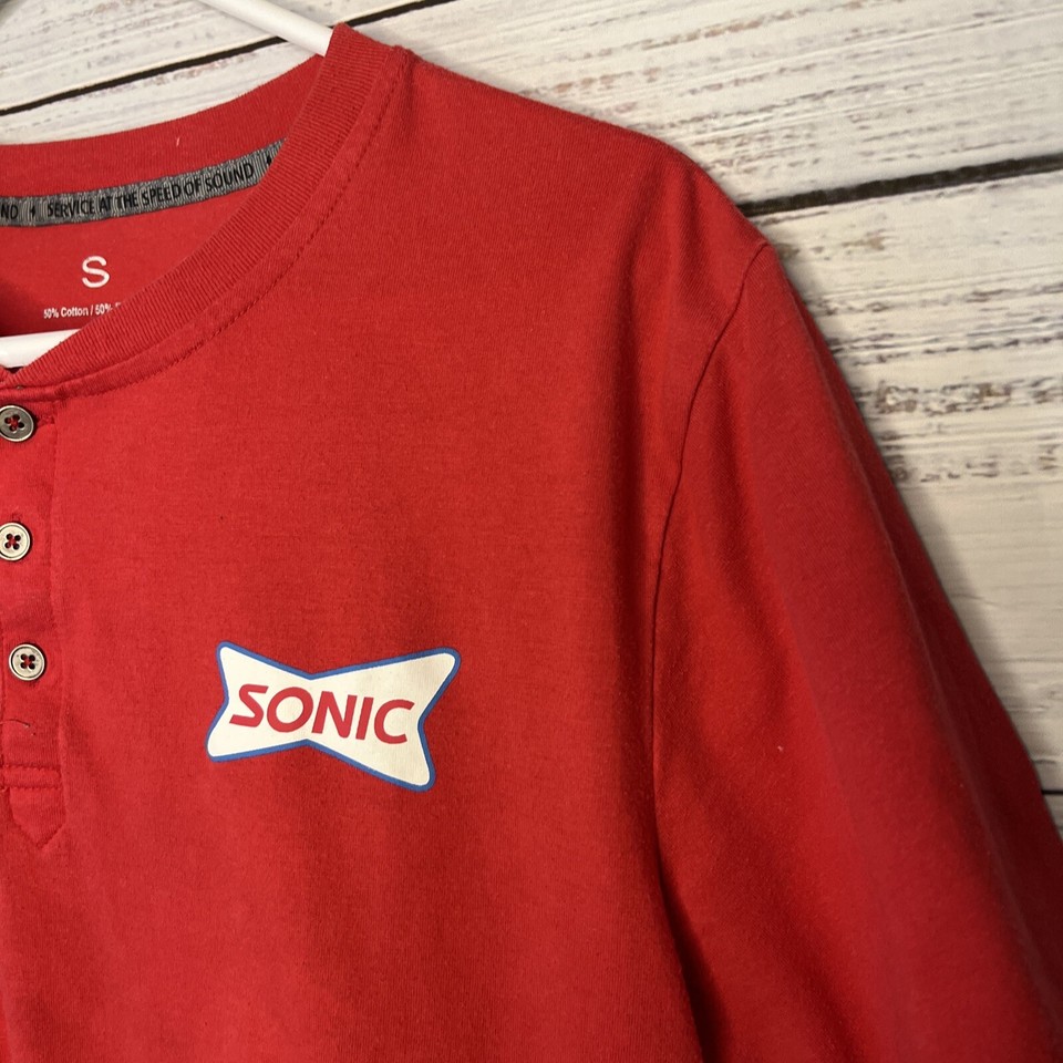 Sonic Drive In Crew Shirt Adult S Red Henley Short Sleeve by Barco ...